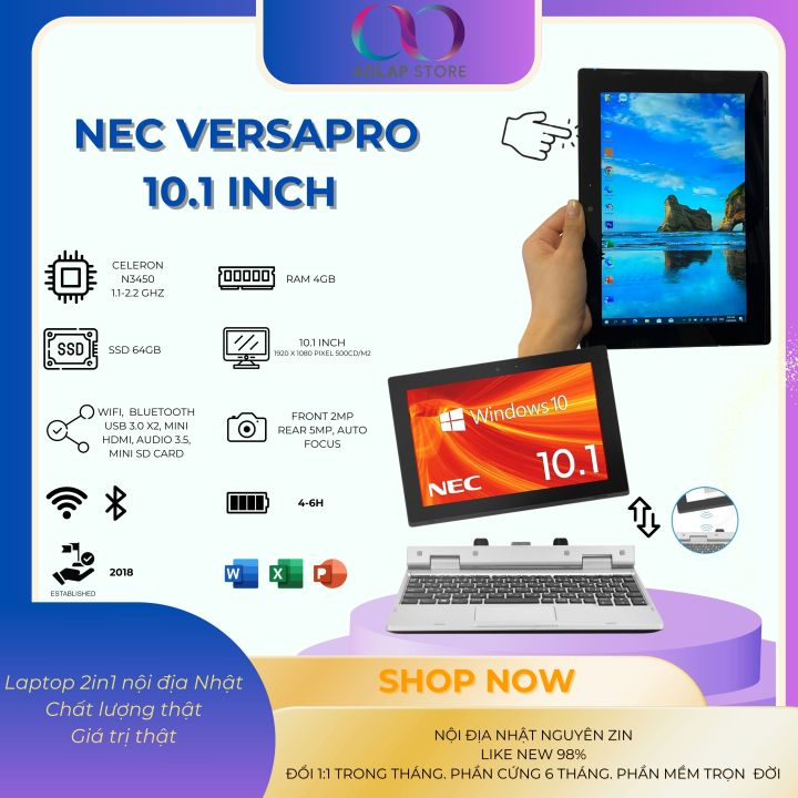 LAPTOP 2in1 KIÊM TABLET NEC VERSAPRO VKZ11 VKZ11T-1 10.1 inch CPU N3450 ...
