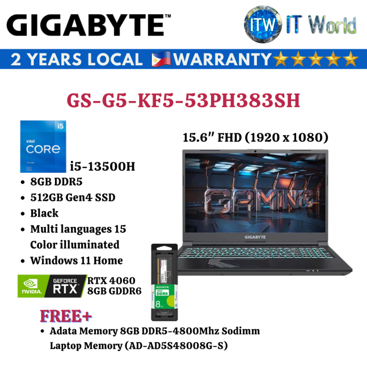 Gigabyte GS-G5-KF5-53PH383SH | i5-13500H | DDR5 8GB | 512GB SSD | RTX 4060 Gaming Laptop ITWorld ...