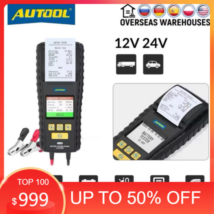 Car Battery Tester AUTOOL BT-860 w Printer Accu Batery Crank Aki BT860 ...