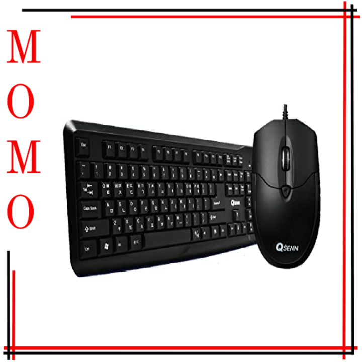 QSENN GP-KM2500 Gaming Membrane Keyboard EN/KR Layout USB/PS2 (Black) + Optical Mouse Combo Set ...