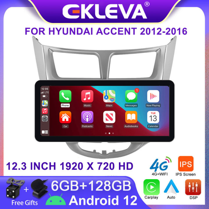 EKLEVA 12.3" IPS DSP 2 Din Android 12 Auto Radio For Hyundai accent ...