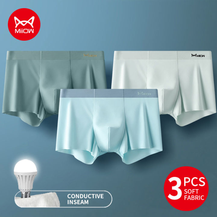 MiiOW 3 cái Quần đùi Nam Đồ lót Lụa Băng giá Nội y In ấn Người đàn ông Quần lót Nam Quần lót Nam ...