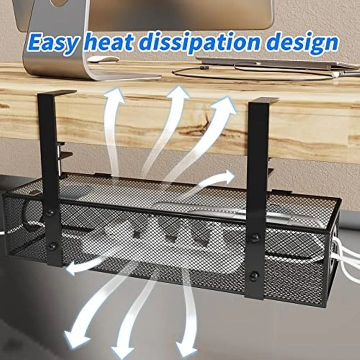 No Drilling Under Desk Cable Management Box Tray Metal Under Desk Wire ...