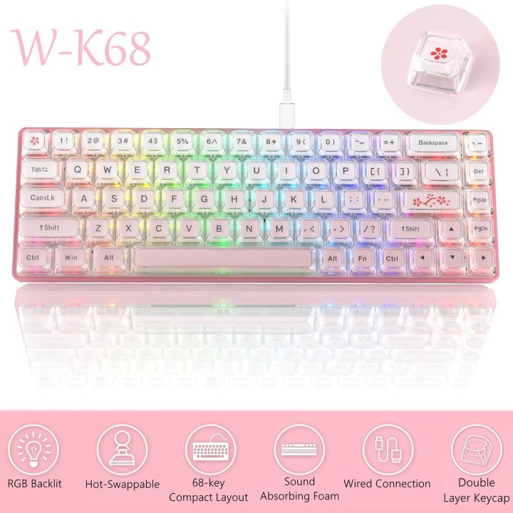 taomujiang Womier W-K68 Gradient Pink Mechanical Keyboard 60% Hot-Swappable Keyboard Mini RGB ...