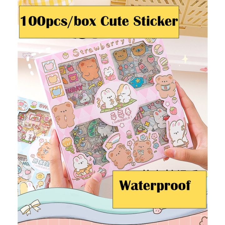 100pcs/box Cute PET Stickers Box Waterproof Sticker Gift Box for ...