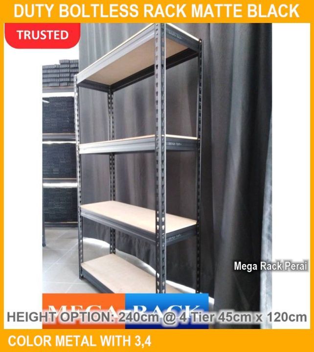 Duty Boltless Rack Matte Black Color Metal Rack With 3,4 & 5 Levels Rak ...