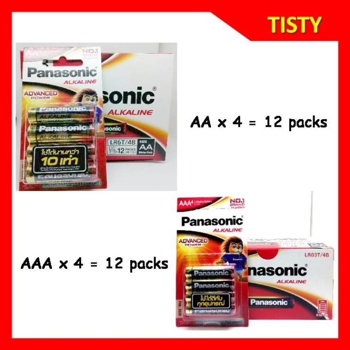 แท้ 100% AA/AAA Pack 4 ก้อน ยกกล่อง (12 Packs 48 ก้อน) Panasonic Alkaline Battery ถ่านอัลคาไลน์ ...