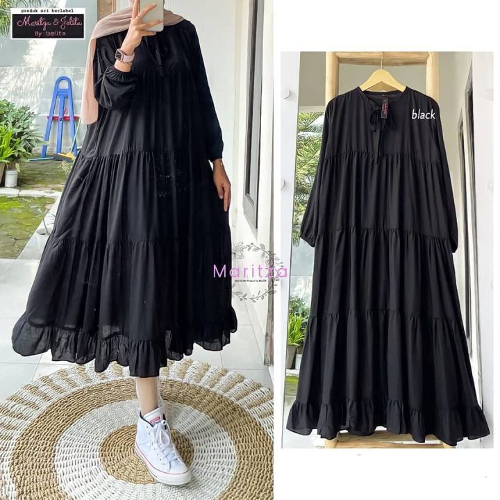 (COD) Rachel Midi Dress Bahan Katun Rayon Size M L XL Midi Dress Wanit ...