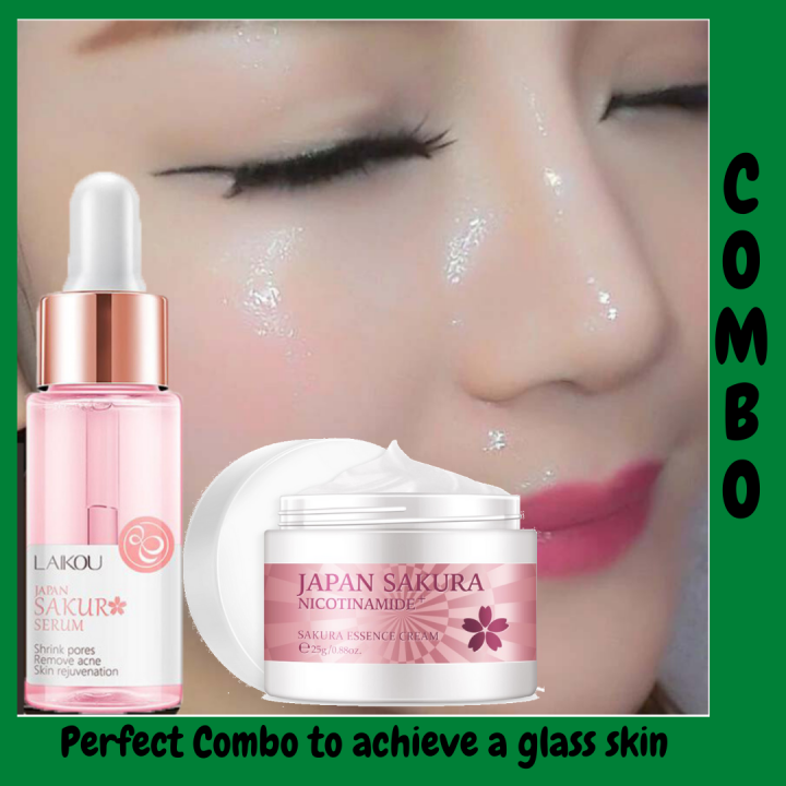 COMBO Sakura ( Cream + Serum ) Pore Refining serum Essence, Wrinkle Fine Lines Remover, Korean ...