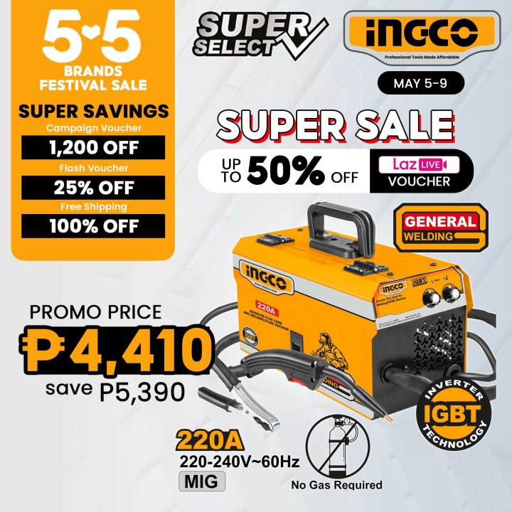 Ingco 220A Inverter Migweld Flux Cord ARC (FCAW) Portable Welding ...