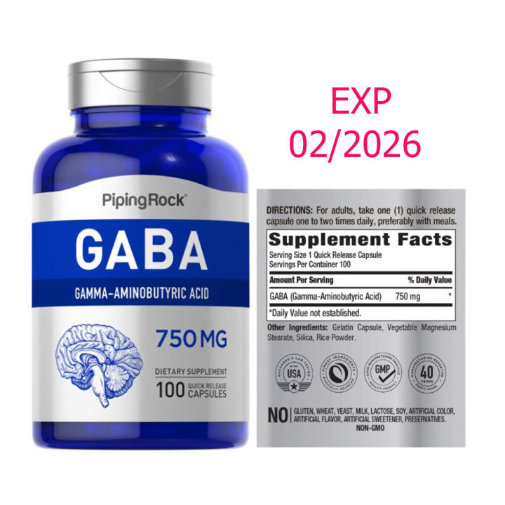 PipingRock GABA 750 mg, 100 Quick Release Capsules | Lazada.co.th