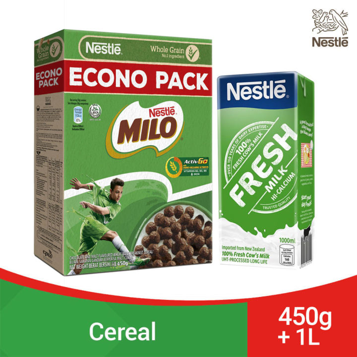 MILO Whole Grain Breakfast Cereal 450g and NESTLE Fresh Milk 1L | Lazada PH