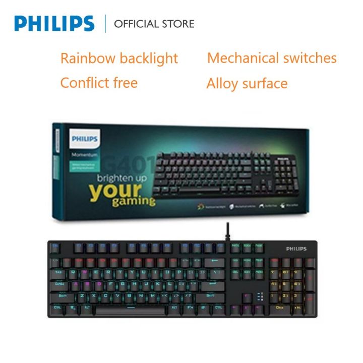 *โปร8.8*คีย์บอร์ดเกมมิ่ง มีไฟ RGB Philips SPK8401 (G401) Blue Switch ...