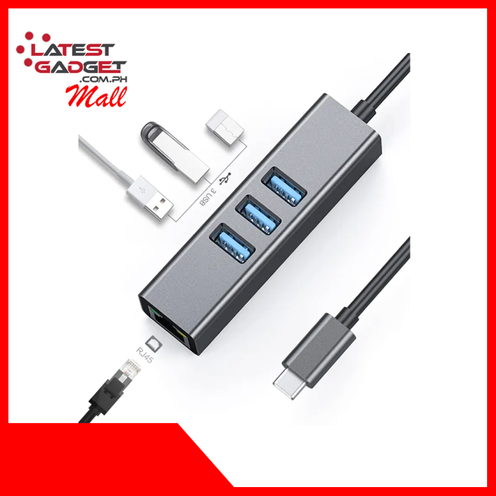 4 In 1 USB3.0 Gigabit Network Type-C to Network Port USB x 3 HUB | Lazada PH