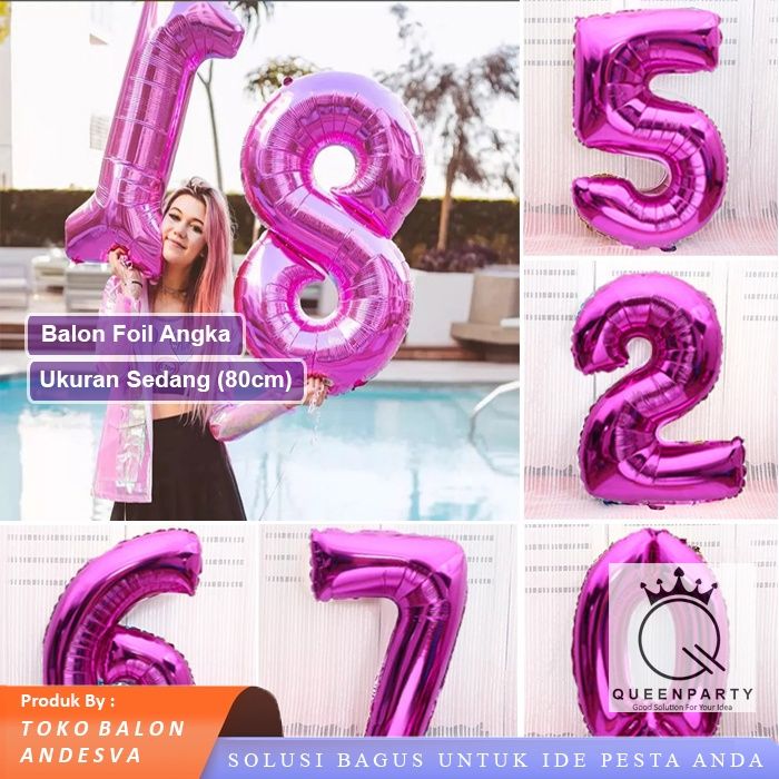 Balon Angka Jumbo PINK 80 Cm / Balon Foil Angka Besar / balon nomor ...