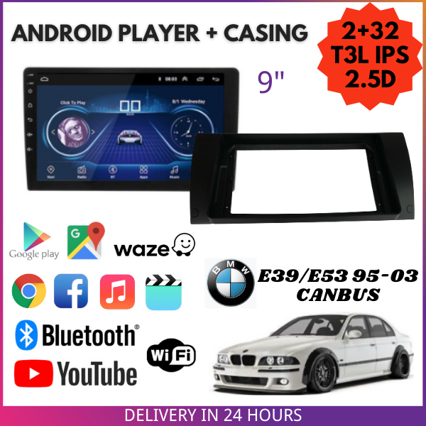 BMW E39/E53 1995-2003 CANBUS 2+32GB 9 INCH T3L IPS 2.5D Android Player With Casing And PNP ...