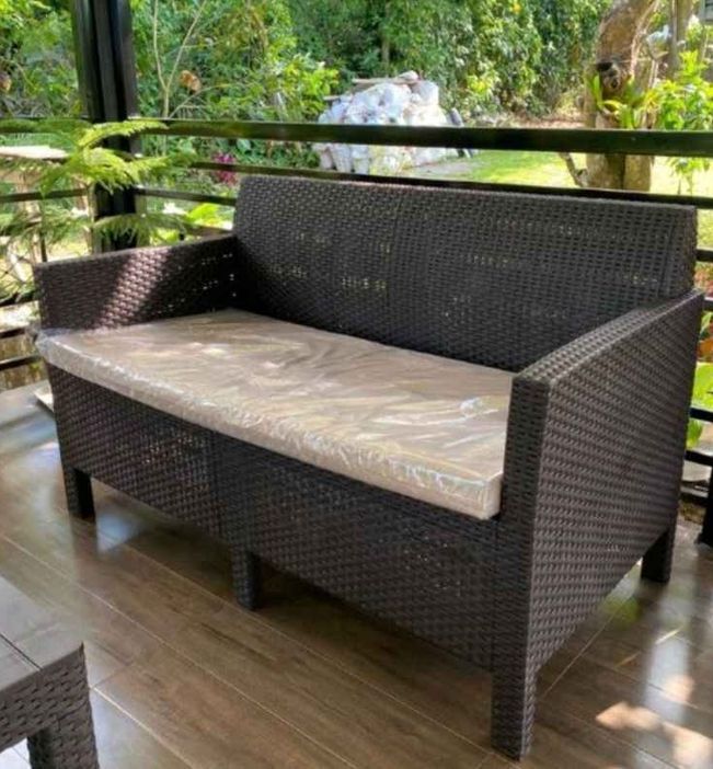 (2 SEATER) VINTAGE SOFA COFFEE RATTAN STYLE WITH FOAM (25 x 48 x 30 ...