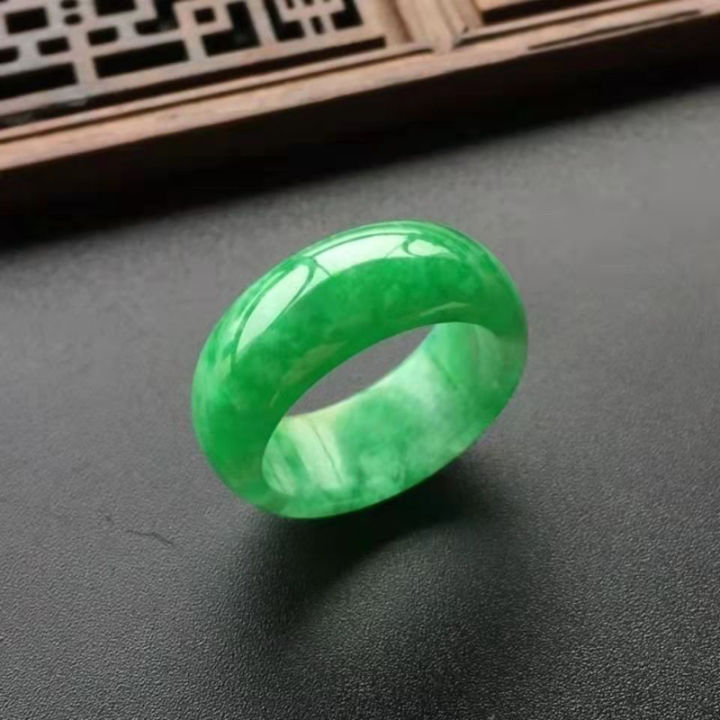 Emerald colour jade Wide band ring Yang green Jadeite jade ring green ...