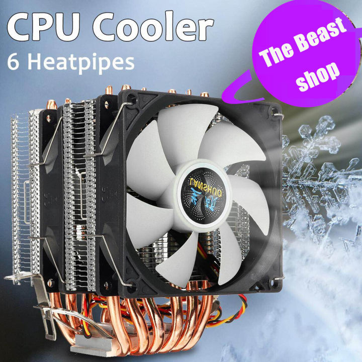 90mm CPU Cooler 6 Heatpipe Dual-Tower Cooling Fan Heatsink For LGA 775 ...