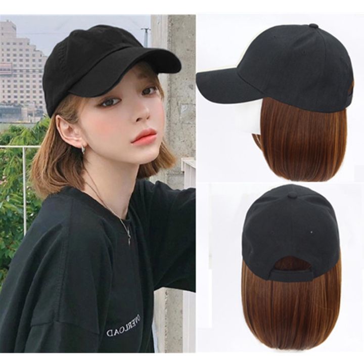 BoBo Hair Adjustable Women Hats Straight Hair Extensions With Black Cap ...