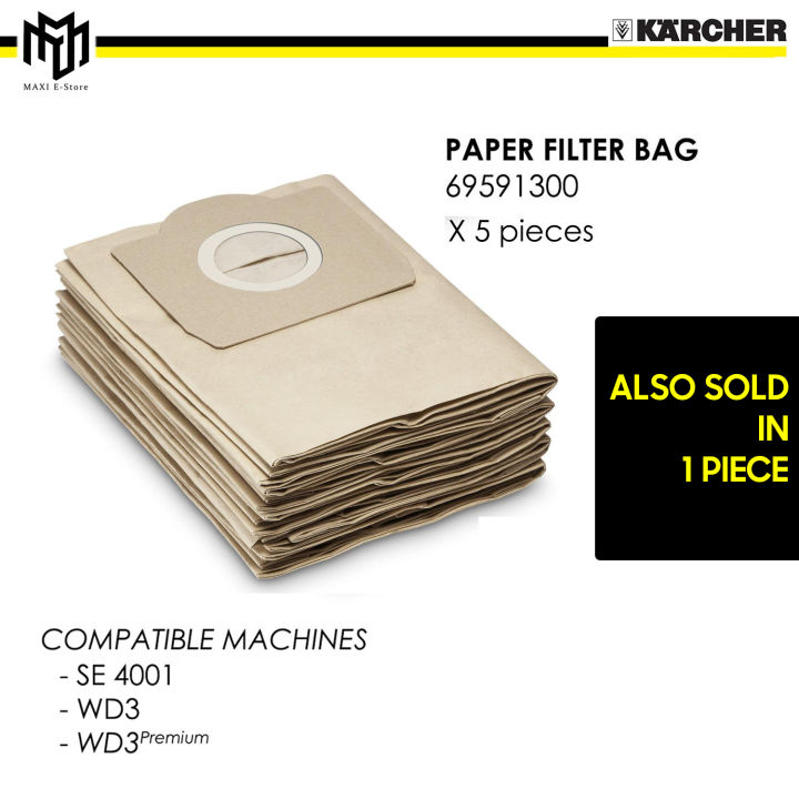 Karcher Paper Filter Bags (5 pcs / 1 pcs) For WD3 / WD3V, WD3 Premium ...