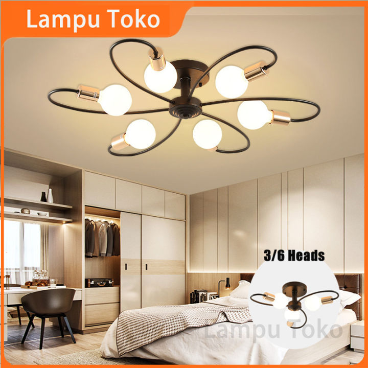 Lampu Plafon 3/6/8 Led E27 Industrial Bahan Besi Untuk Plafon Ruang Tamu Modern minimalist ...