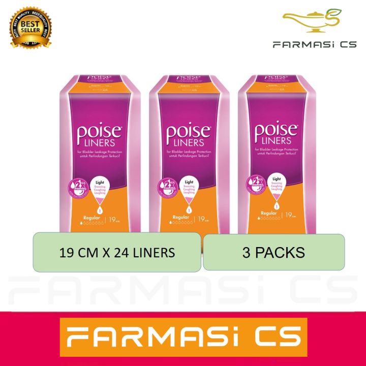 Poise Regular Liner For Light Urinary Leaks 19 cm ( 24 LINERS x 3 PACKS ...