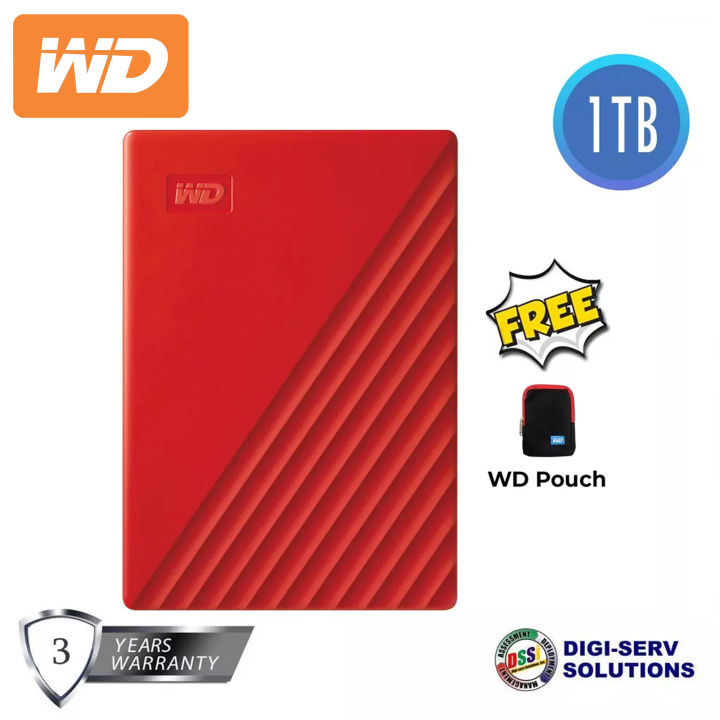 WD My Passport 1TB (Red) Portable Hard Drive with FREE WD Soft Pouch ...