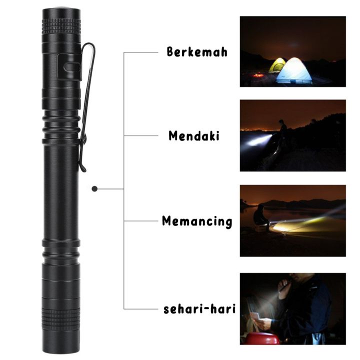 Senter Pulpen Senter Saku Senter Mini Impact Flashlight Waterproof ...
