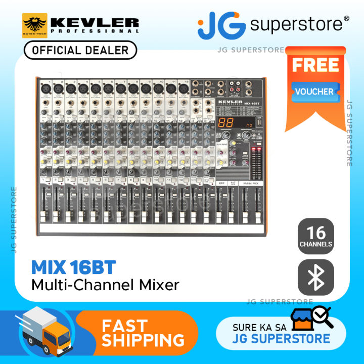 KEVLER MIX-16BT 16-Channel Compact Bluetooth Mixer with 12 Microphone/Line, 2 Stereo Input and 2 ...