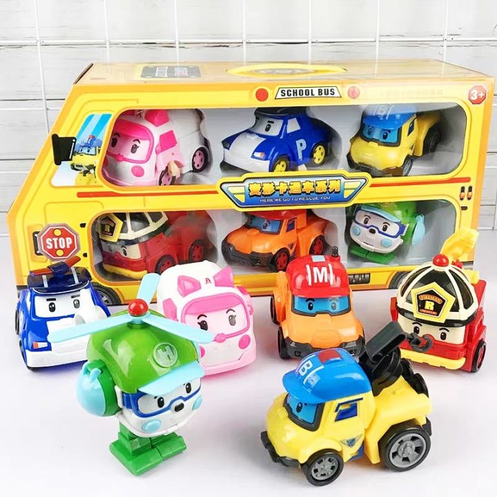 Toystoreshop Set of 6 Pcs Poli Car Kids Robot Toy Transform Vehicle ...