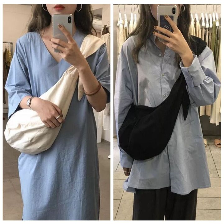 COLOO สไตล์เกาหลีแบบ กระเป๋าผ้าใบสะพายข้าง กระเป๋าถือแบบถือ จุได้มาก ...