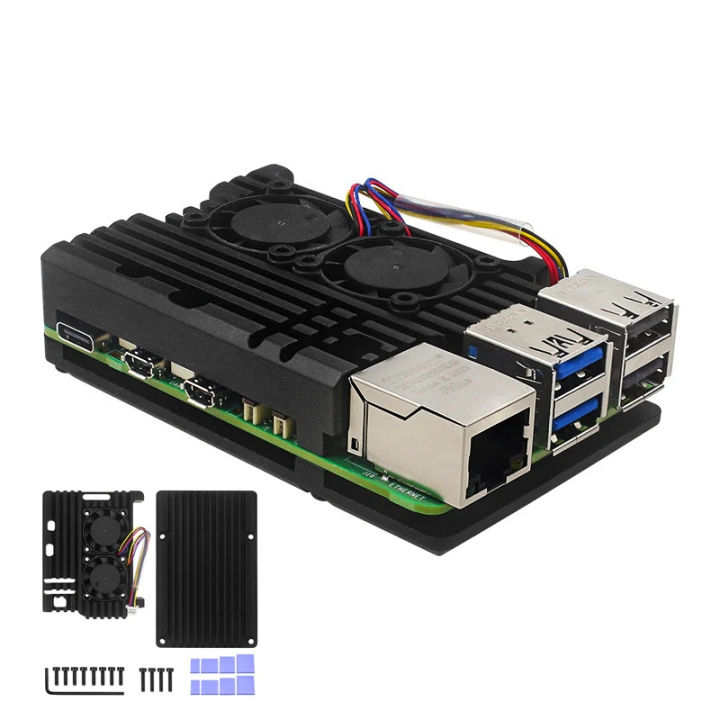 สำหรับ Raspberry Pi 5พัดลมคู่เคสอลูมิเนียม PI 5 Passive Cooling Metal ...