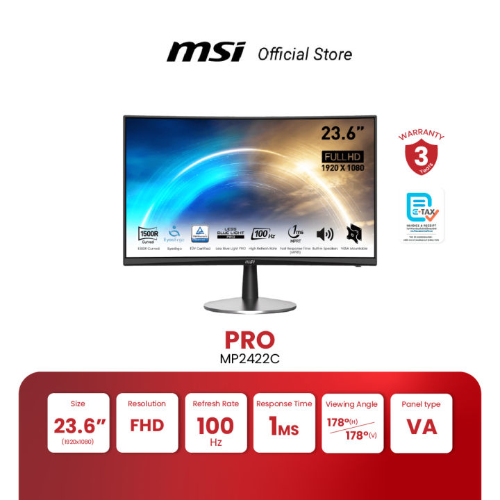 MSI BUSINESS ‎PRODUCTIVITY MONITOR PRO MP2422C 23.6" FHD | VA | 100Hz ...