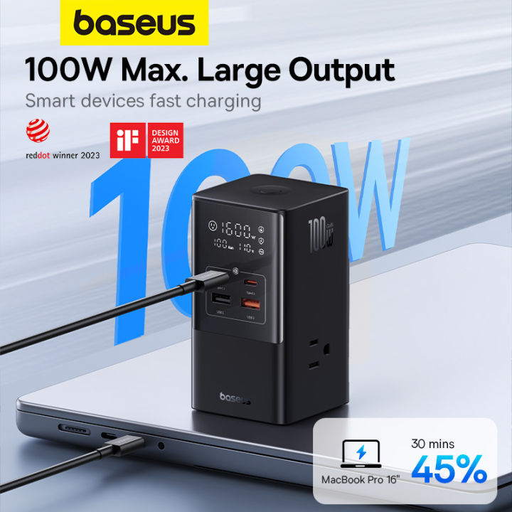 New】Baseus 100W Wall Charger Power Strip Charging Station with Dual USB ...