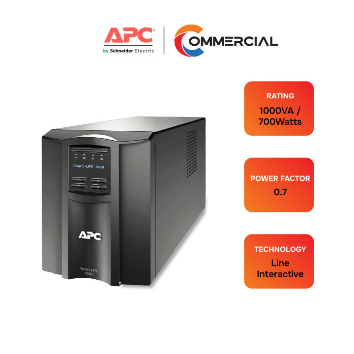 เครื่องสำรองไฟ APC Smart-UPS, Line Interactive, 1000VA, Tower, 230V, 8x ...