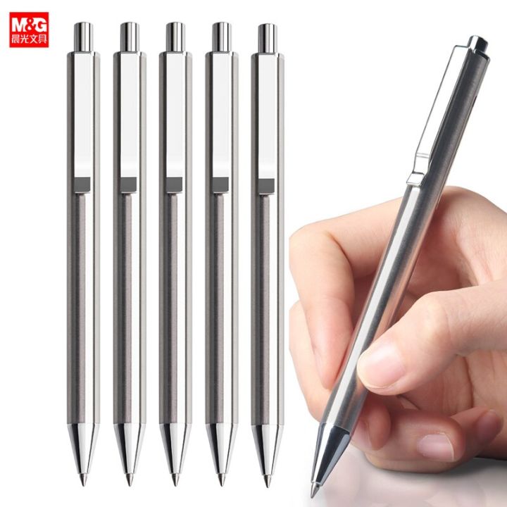 M&G Metal Signature Gel Pens,Stainless Steel Ballpoint 0.5Mm Fine Point ...