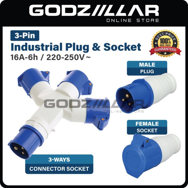 16A 3-Pin Industrial Plug & Socket | Male Plug & Female Socket & 3-Ways Connector Socket ...
