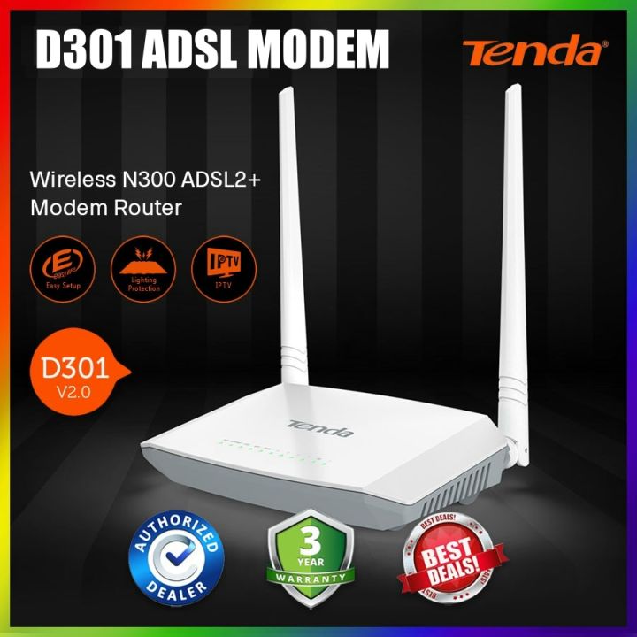 Tenda D301 ADSL Modem Router (300Mbps) D301 V2.0 - Gateway Modem Works ...