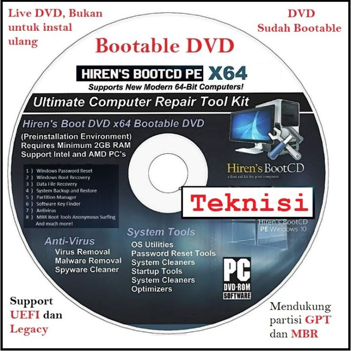DVD hapus password user login HBCD hiren's bootcd pe x64 Live CD | Lazada Indonesia