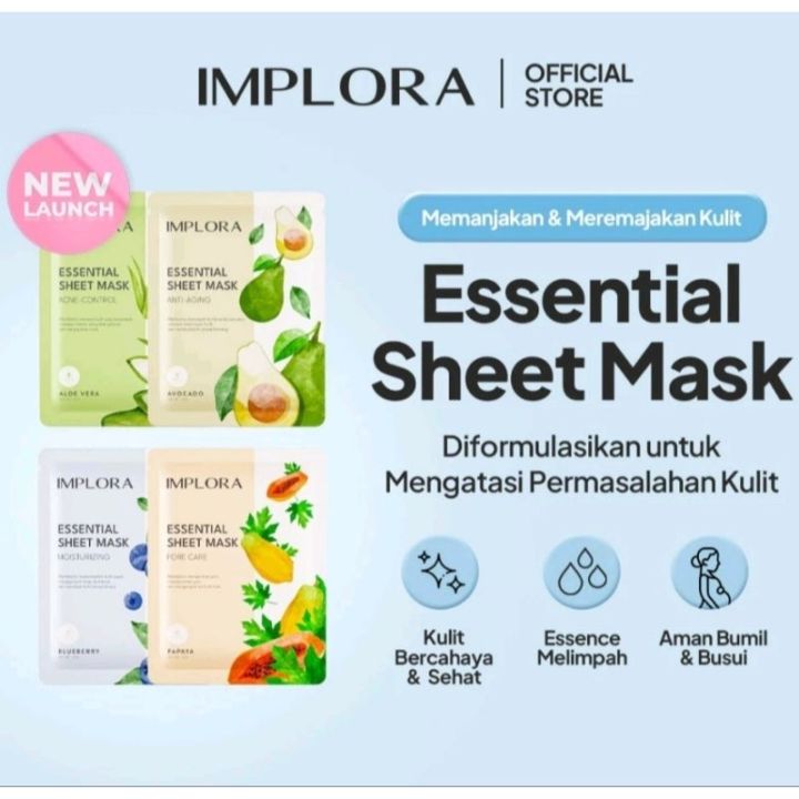 IMPLORA ESSENTIAL SHEET MASK - MASKER WAJAH 25gr | Lazada Indonesia