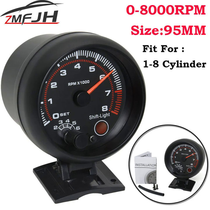 ใหม่0-8000 RPM Tachometer สีแดง Shift Light 95มม. 3.75นิ้วสีดำ ...