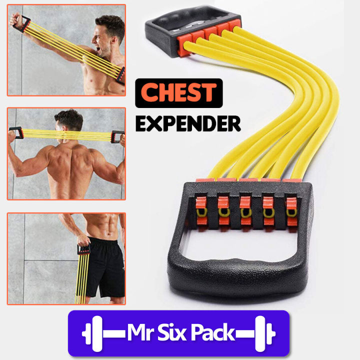 ELASTIC MULTI FUNCTIONAL CHEST EXPANDER With 5 Rubber Tubes Home Gym ...