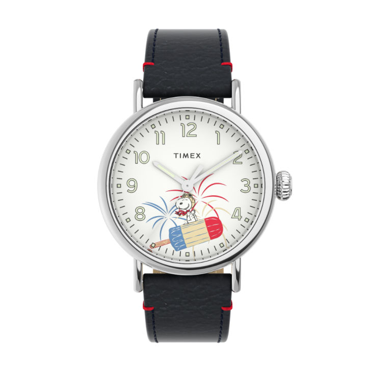 Timex Peanuts Snoopy Fireworks Blue Leather Analog Quartz Watch For Men ...