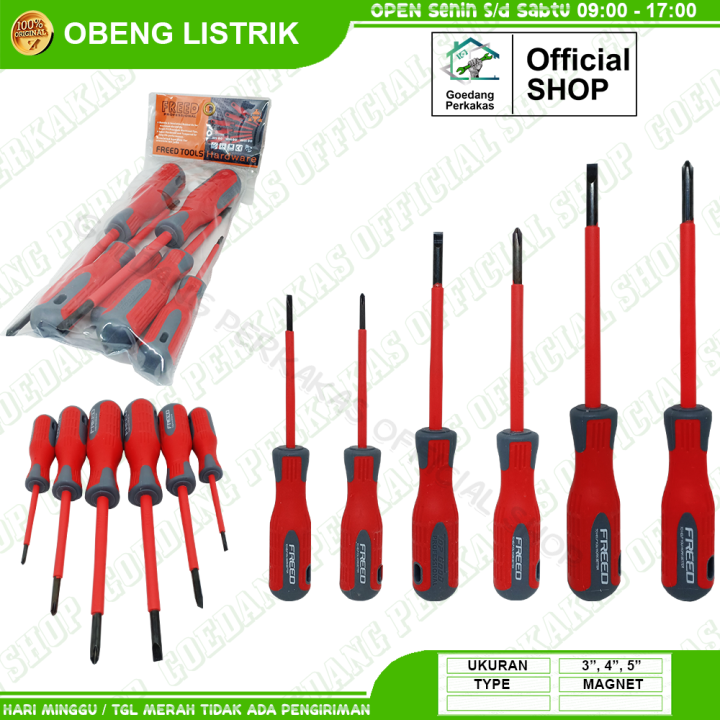 Obeng Listrik Plus Minus Set 6 Pcs Gagang Lapis Karet Freed Electrician ...