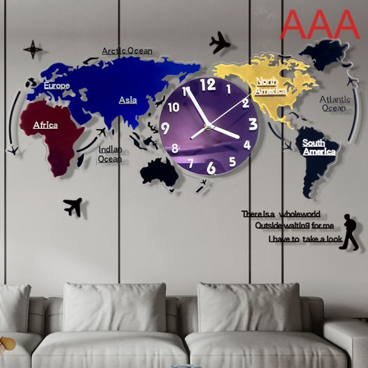 Large Decorative Wall Clock Sticker Frameless World Map Wall Clock with ...