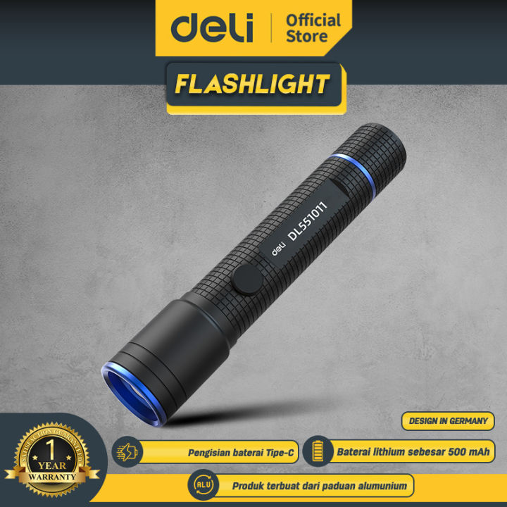 Deli Rechargeable LED Flashlight / Senter LED Isi Ulang EDL551011 ...