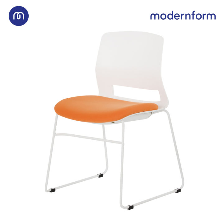 Modernform เก้าอี้สัมมนา เก้าอี้อเนกประสงค์ รุ่น ESN ขาU สีขาว เฟรมพลาสติกสีขาว เบาะหุ้มผ้าสีส้ม ...