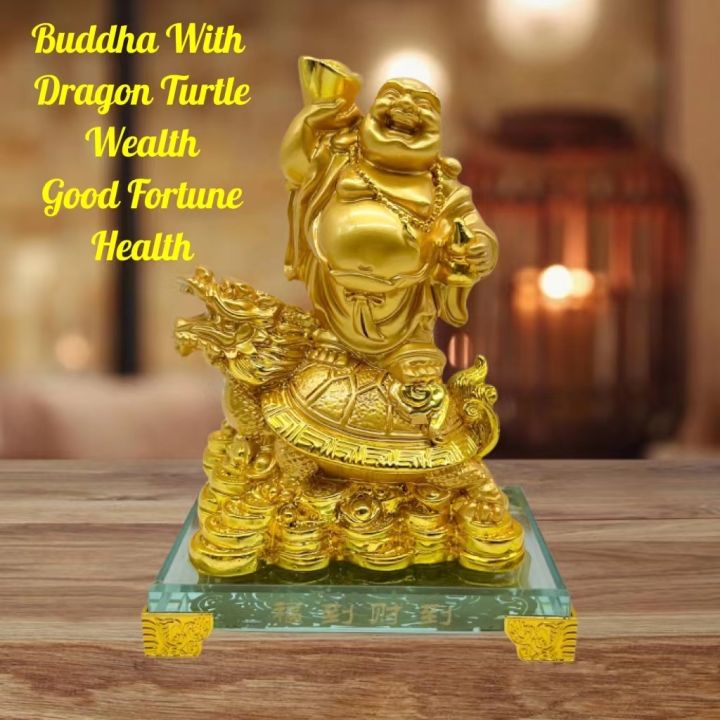 Buddha With Dragon Turtle-Wealth, Good Fortune, Health Buddha Statue ...