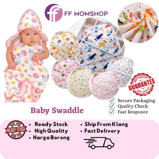 100% Cotton Baby Swaddle Hoodie Blanket Napkin Towel Kain Bedung Bayi ...
